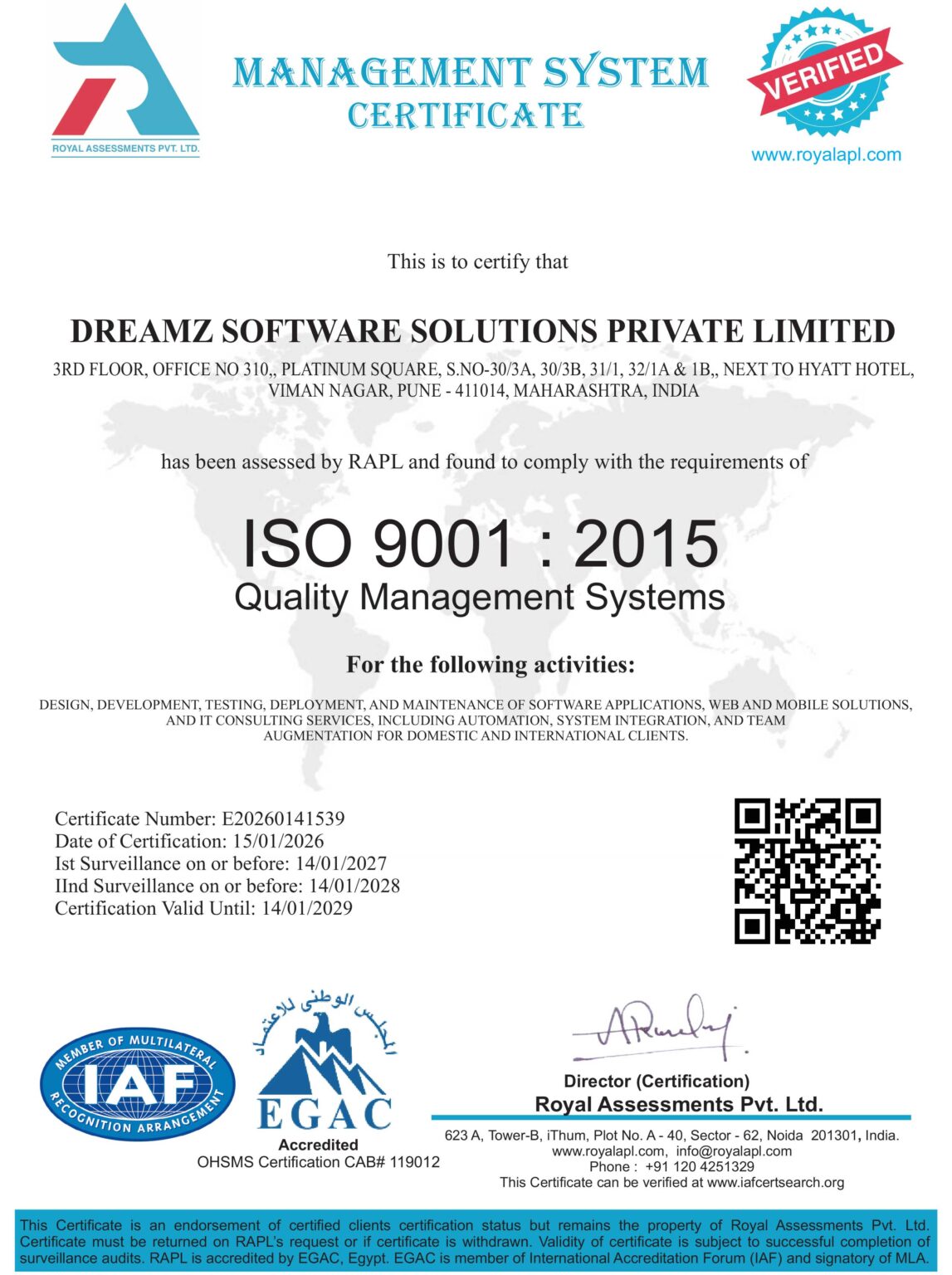 ISO 9001:2015 Certified Company | Dreamz